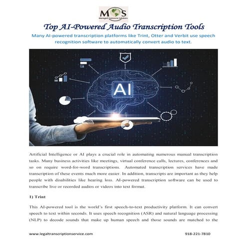 Top AI-Powered Audio Transcription Tools | PDF