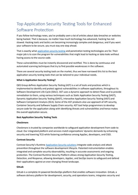 Top Application Security Testing Tools For Enhanced Software Protectionpdf