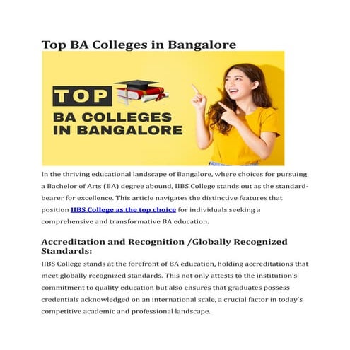 Top BA Colleges in Bangalore | PDF