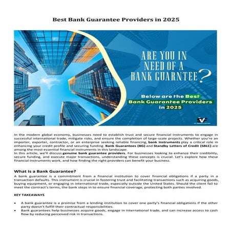 Best bank guarantee providers 2025 . | PDF