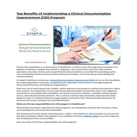 Top Benefits of Implementing a Clinical Documentation Improvement (CDI) Program | PDF