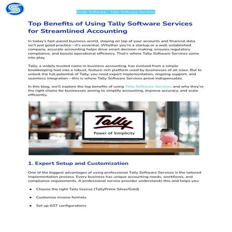 Top Benefits of Tally Software Services for Smarter Accounting | PDF