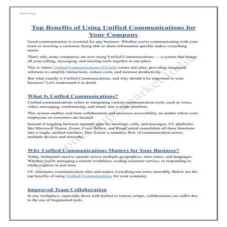 Top Benefits of Using Unified Communications for Your Company | PDF