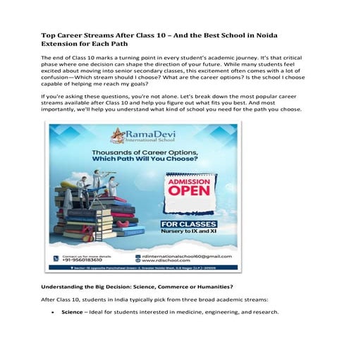 Top Career Streams After Class 10 – And the Best School in Noida ...