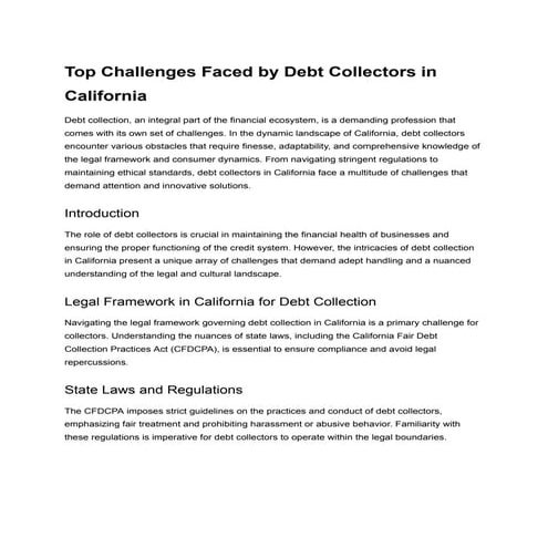 Top Challenges Faced by Debt Collectors in California.pdf | Debt ...