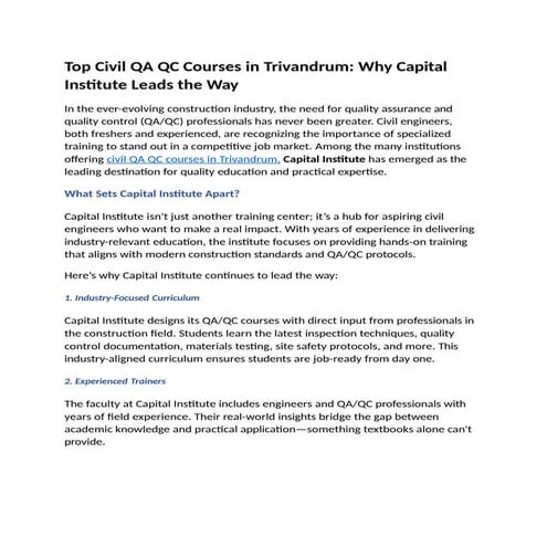 Top Civil QA QC Courses in Trivandrum Why Capital Institute Leads the Way.pptx