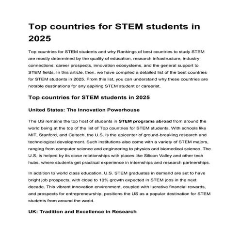 top countries for stem students for indian | DOCX