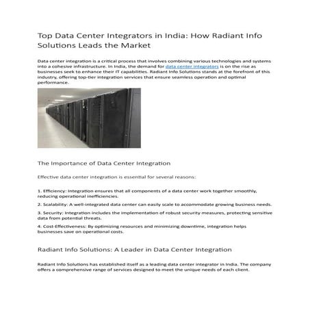 Top Data Center Integrators in India: How Radiant Info Solutions Leads the Market | PDF