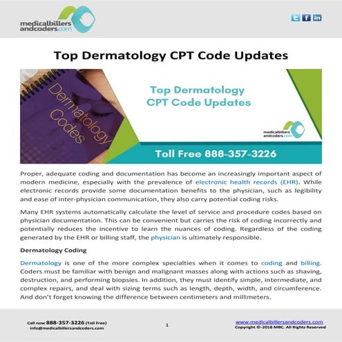 Top dermatology cpt code updates | PDF | Skin and Dermatology ...