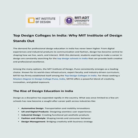 Top Design Colleges in India Why MIT Institute of Design Stands Out.pdf