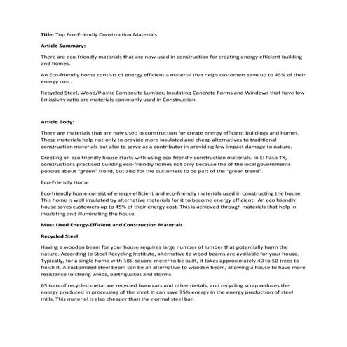 Top eco friendly construction materials | PDF