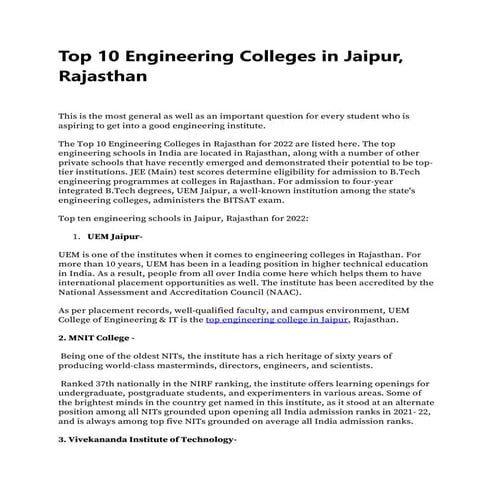 Top Engineering College in Jaipur | PDF