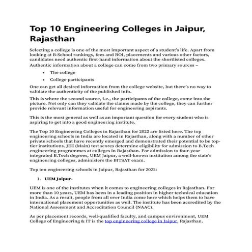 Top Engineering College in Jaipur | PDF