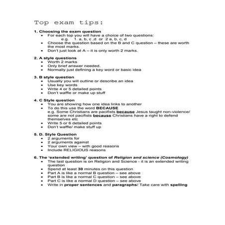 Top Exam Tips - Edexcel RE | DOC