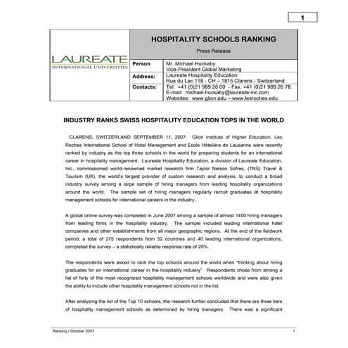 Top Hospitality Schools in the World | PDF | Professional School ...