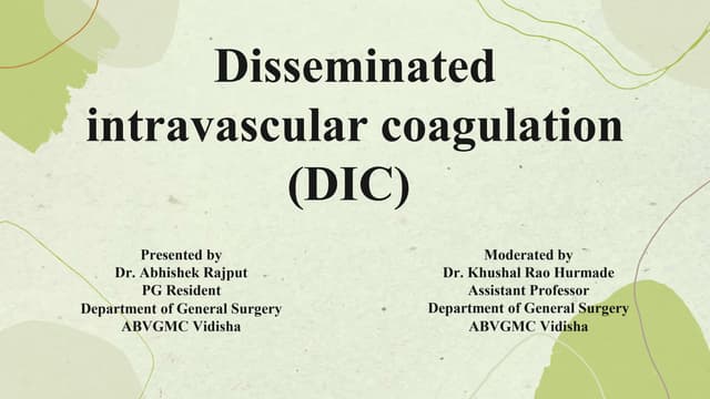 Dic- disseminated intravascular coagulation | PPTX