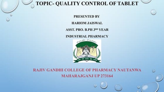 Ipqc tests for tablet | PPTX