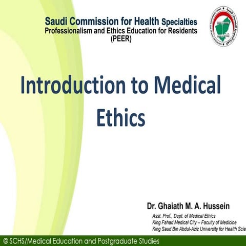 SCHS Topic1: Introduction to Medical Ethics | PPTX