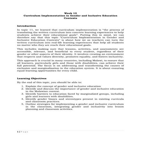 Topic 12_Curriculum implementation in gender and inclusive education ...