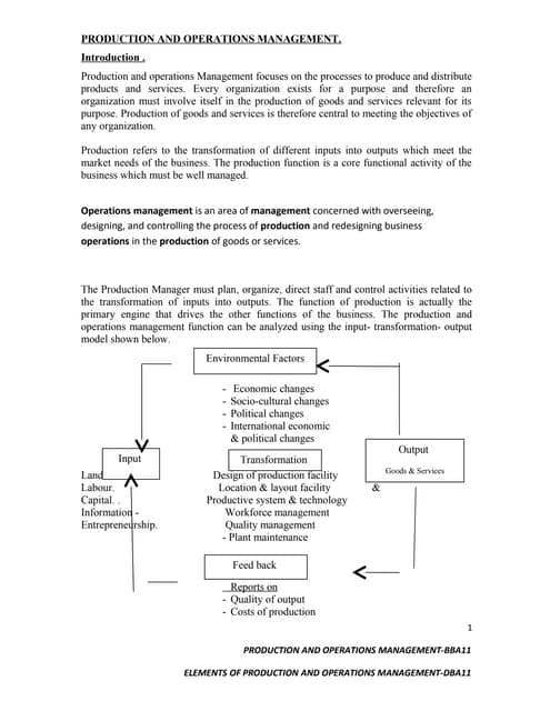 Unit-1 Operations management notes - MBA | PDF | Business Operations ...