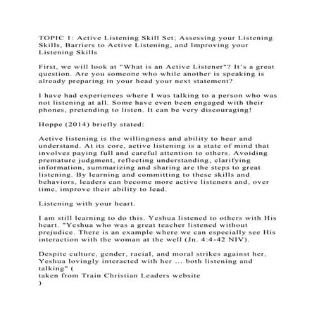 TOPIC 1 Active Listening Skill Set; Assessing your Listening Skills.docx