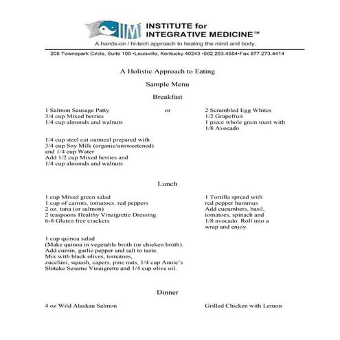 Topic 3 holistic approach to eating - handout 3 sample menu | PDF