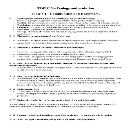 Topic 5 ecology & evolution notes | DOC | Environment | Science