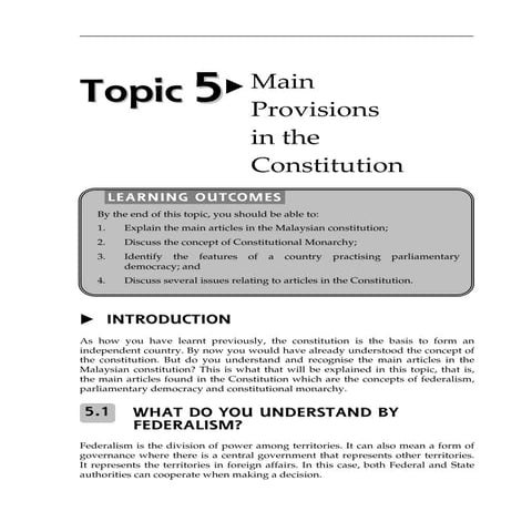Topic 5 main provisions in the constitution | PDF