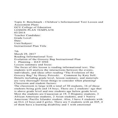 Topic 6 Benchmark - Children’s Informational Text Lesson and .docx