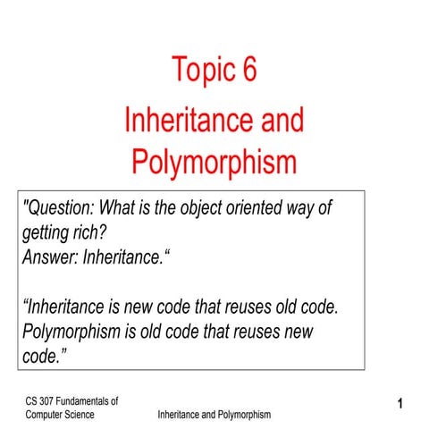 Inheritance and polymorphism are key features of object-oriented programming that enable better ...