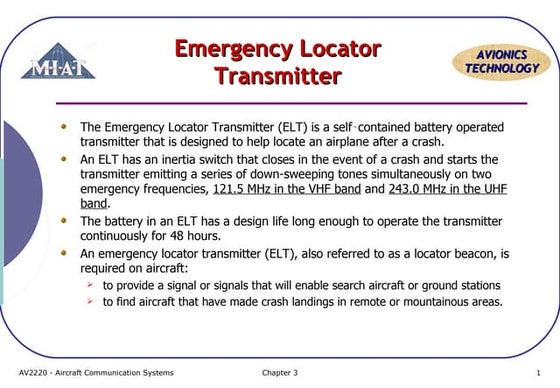 ELT- EMERGENCY LOCATOR TRANSMITTER | PPT