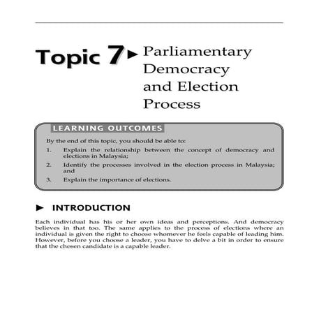 Topic 7 parliamentary democracy and election process | PDF