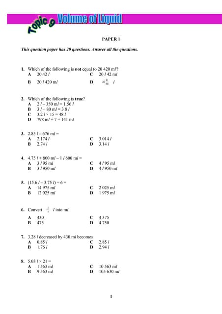 LIQUID-CAPACITY MEASURE-LITER-MILLILITER.pptx | Chemistry | Science