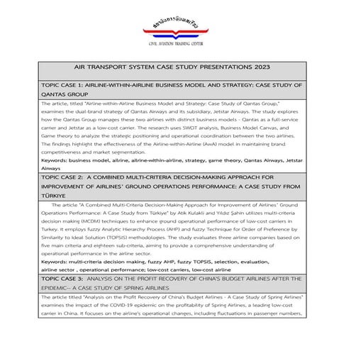 Air Transport Case Study Reveiw by CATC 2023 | PDF