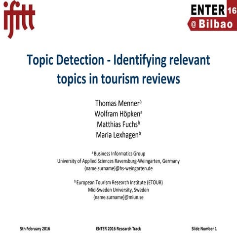 Topic Detection - Identifying relevant topics in tourism reviews | PPT