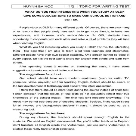 Topic for writing test 2 | DOC