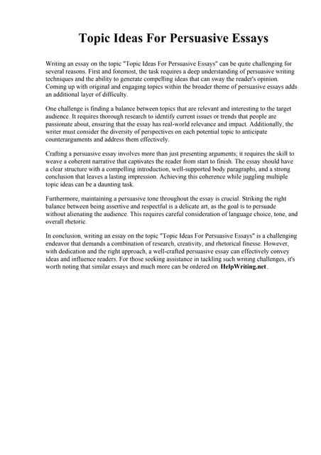 Persuasive Speech Sample Essay. John A. Logan College | PDF