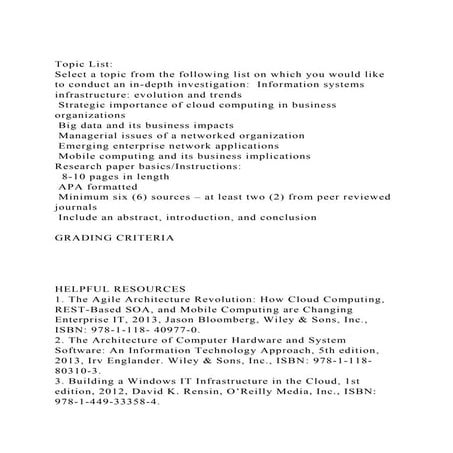 Topic ListSelect a topic from the following list on which you w.docx