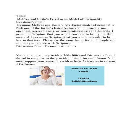 Topic McCrae and Costa’s Five-Factor Model of PersonalityQuesti.docx