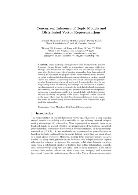 Concurrent Inference Of Topic Models And Distributed Vector Representations Pdf