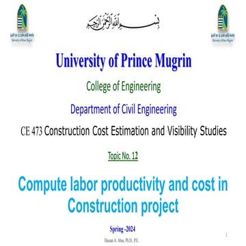 Topic No. 12 Compute labor productivity and cost in Construction ...