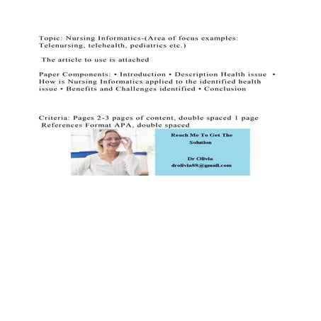 Topic Nursing Informatics-(Area of focus examples Telenursing, tel | PDF