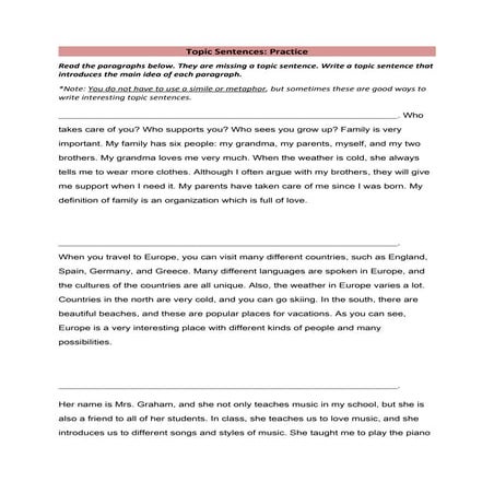 Topic sentences practice | DOC