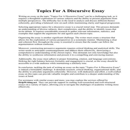 Topics For A Discursive Essay. 5 Discursive Writing Samples and ...