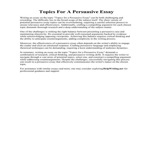 Topics For A Persuasive Essay. Writing paper: Essay persuasive | PDF