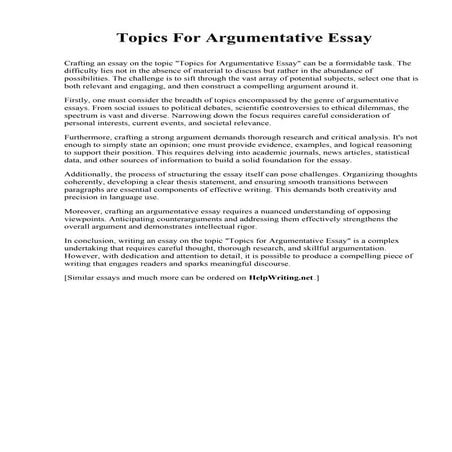 Topics For Argumentative Essay.pdf | Hobbies & Interests