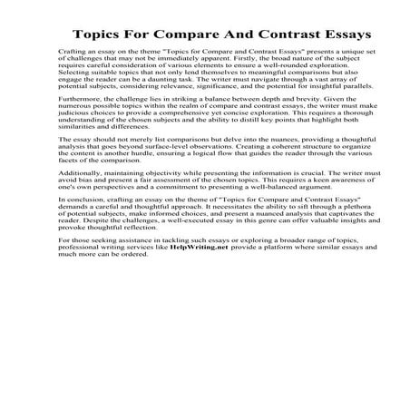 Topics For Compare And Contrast Essays. Buy compare contrast essay, 101 ...