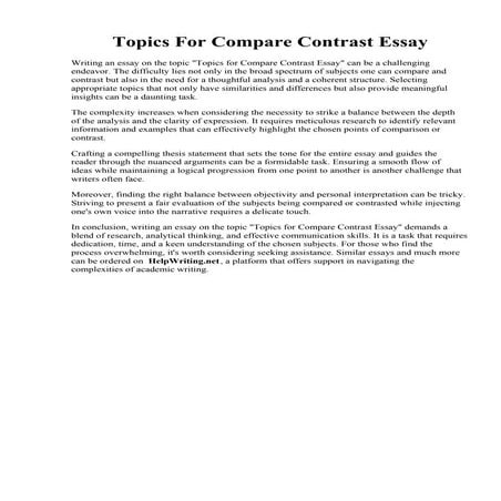 Topics For Compare Contrast Essay. Compare And Contrast Essay Examples ...
