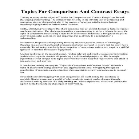 Topics For Comparison And Contrast Essays | PDF