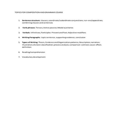 Topics for composition and grammar course | PDF